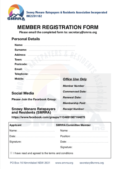 Forms - Snowy Monaro Ratepayers and Residents Association INC
